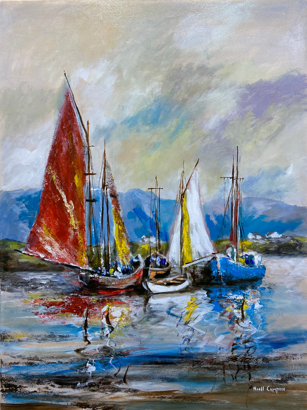 Galway Hookers, Ballinakill Harbour by Niall Campion – Irish Art Plus